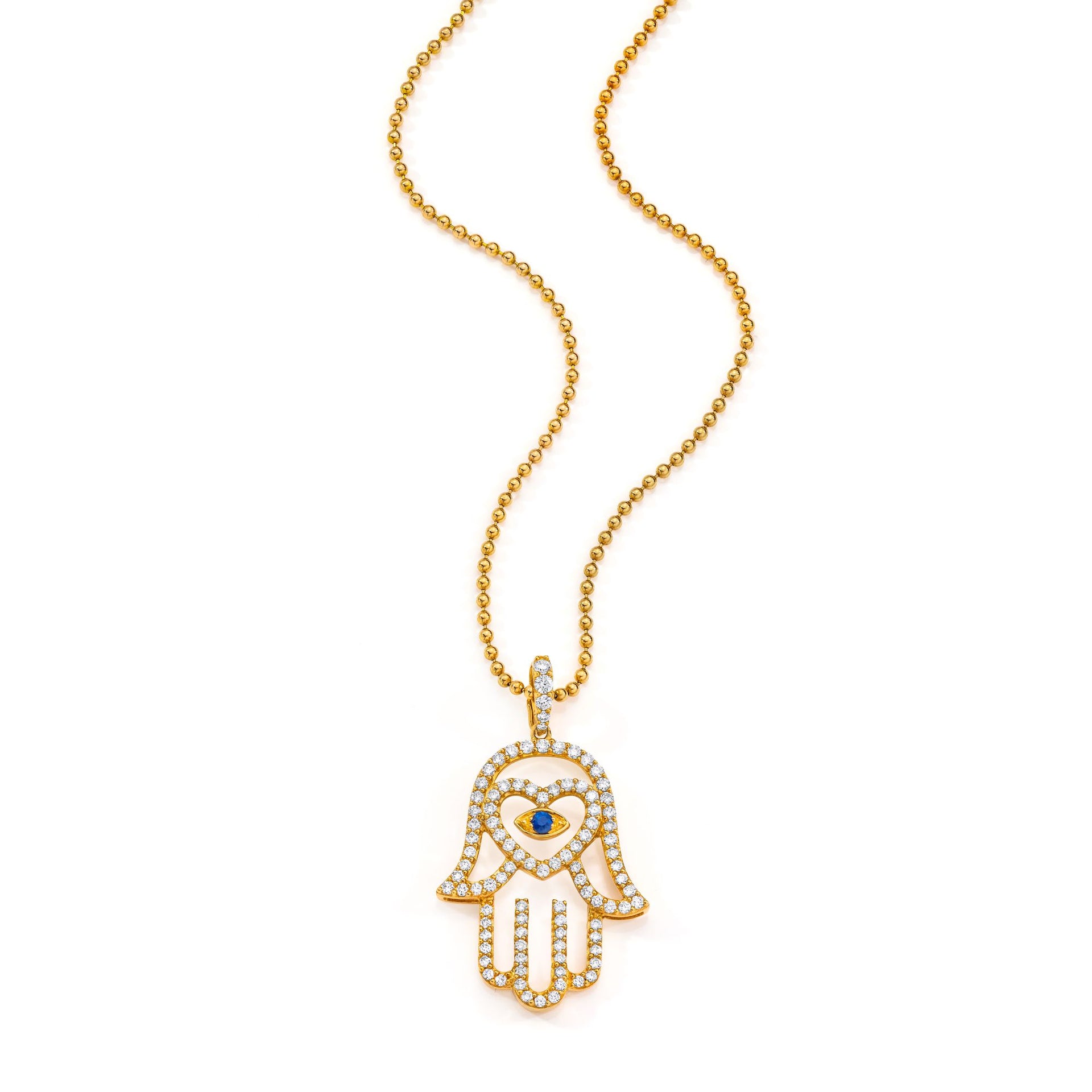 18K Large Open Hand Hamsa Charm with Heart on Necklace - Charm & Neckl ...
